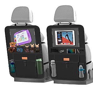 SMART ELF Backseat Car Organizer with iPad Holder + 6 Storage Pockets, Back Seat Protectors Kick Mats for Child Baby Kids, Premium Fabric with Sag Proof, Waterproof