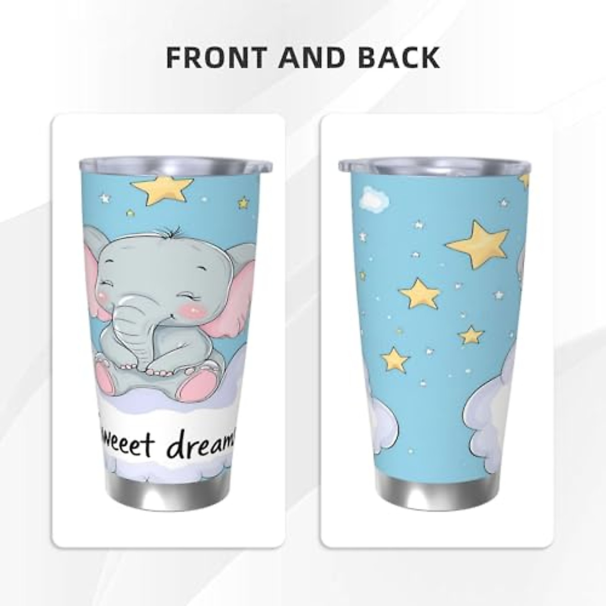 AYCZN Sweet Dream 20 OZ Tumbler Stainless Steel Travel Coffee Mug, Elephant Star Insulated Water Bottle with Lid and 2 StrawsLeakproof Thermal Cup
