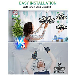 YIBEYYDS LED Garage Lights Garage Light - 240W 24000LM Garage Lights Ceiling LED，6500K LED Garage Ceiling Lights with 8+1 Deformable Panels Support E26/E27 for Garage, Workshop, Basement (2)