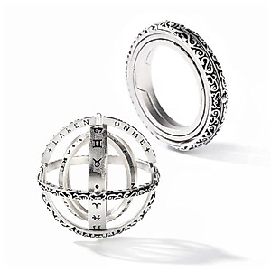 Jeulia Open Astronomical Sphere Ball Ring Men Women Foldable Comic Finger Ring 925 Sterling Silver Chain Necklace Couple Lover Jewelry Gifts (With A Free Chain) (Silver)