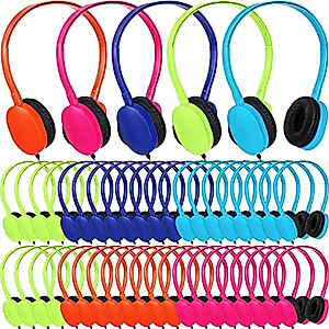 50 Pack Classroom Headphones Bulk Adjustable School Wired Headphone Over The Head Student Headphones Earbuds Multicolor on Ear Headphone Wired Headphone for Kids Adults School Library Testing Centers