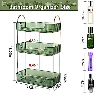 Dingfeng Makeup Organizer for Vanity, Transparent Storage Tray for Vanity Skin Care Products. Large Capacity Bathroom Kitchen and Other Multi-Functional Counter Storage Bracket, Green, 3 Tier