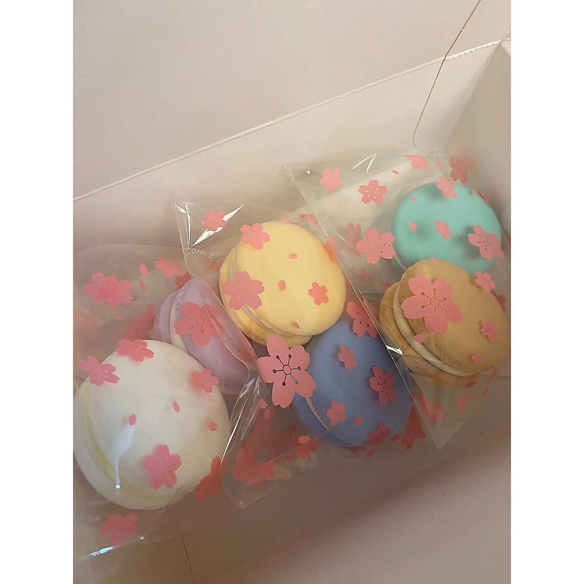 200 Pcs 4" x 4" Clear Bags OPP Plastic Party Bag for Bakery, Candy, Soap, Cookie (Sakura Pink, 4x4)