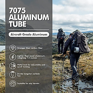 KINGGEAR Walking Stick - Adjustable Hiking Poles, 7075 Aluminum Trekking Poles with Quick Flip Lock, Lightweight Collapsible, Anti-Sweat Cork Grips, All Terrain（Black）