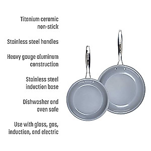 Goodful Ceramic Nonstick 2 Piece Frying Pan Set, 8 Inch and 9.5 Inch Skillets, Dishwasher Safe Pots and Pans, Comfort Grip Stainless Steel Handle, Made without PFOA, Gray