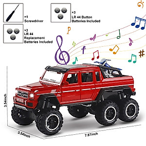 Metal Truck Model Car Toy - 6x6 Off-Road Creative Decorative Model Diecast Truck with Sound and Light,Toy Truck for Boys and Girls Aged 3+ Years (Red)
