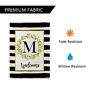 Welcome Farmhouse Decorative Garden Flags with Letter M/Lemons Wreath Double Sided House Yard Patio Outdoor Garden Flags Small Garden Flag 12.5×18 Inch (M)
