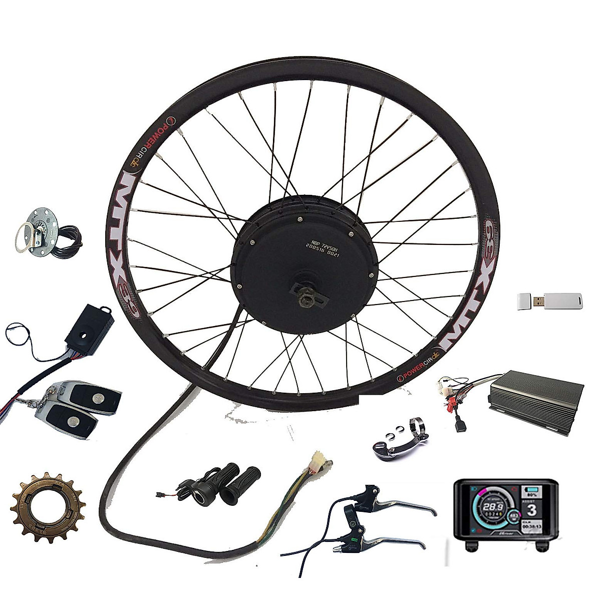 NBPOWER QS 3000W Brushless Hub Motor,72V 80A Sabvoton programmable Controller, TFT Color Display,with PAS and Alarm, 3000W Electric Bike Conversion Kit (26inch Rear)