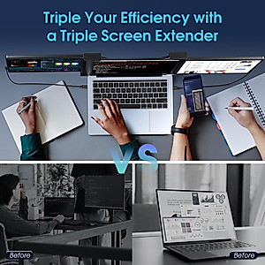 FOPO 12" Triple Portable Monitor 1080P FHD IPS Triple Monitor Extender, Triple Screen for Laptop of 13"-14.1", Compatible with Windows/Mac, Connect with USB-C/HDMI(Not for M1 M2 Chip, Chromebook)-S12