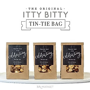 BRMARKET Small Square Window Kraft Paper Bags | 3.3 x 5.5 x 2 Inches Treat Cookie Bags with Tin Tie Closure | 50 Pcs (Disposable, Single Layer Paper, Kraft Brown)