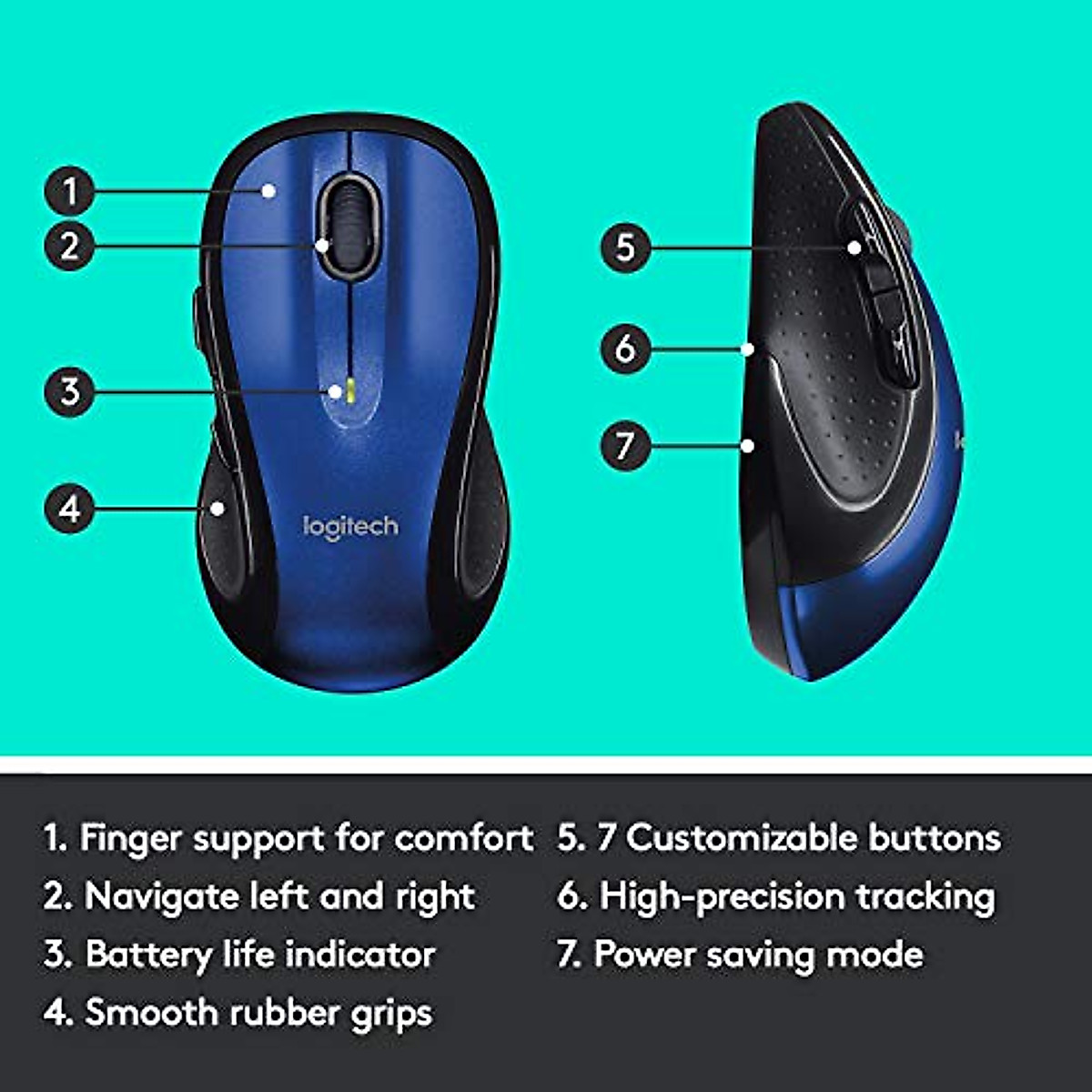 Logitech M510 Wireless Computer Mouse – Comfortable Shape with USB Unifying Receiver, with Back/Forward Buttons and Side-to-Side Scrolling, Blue