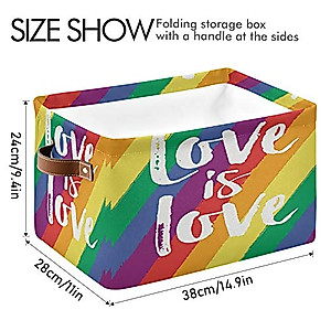 AUUXVA Storage Basket Love is LGBT Pride Storage Cube Box Durable Canvas Collapsible Toy Basket Organizer Bin with Handles for Shelf Closet Bedroom Home Office