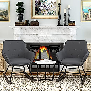 Aklaus Rocking Chair Nursery Chairs Indoor Set of 2,Upholstered Rocker Glider Chair Baby Kids Recliner Chair Comfy Button Tufted Accent Chairs for Living Room Bedroom Solid Wood Legs Grey