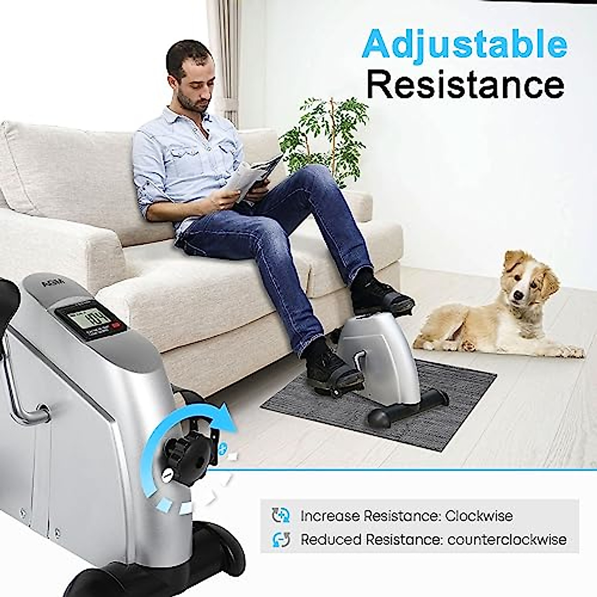 Mini Exercise Bike, AGM Under Desk Bike Pedal Exerciser Foot Cycle Arm & Leg Peddler Exerciser Machine with LCD Screen Displays (Sliver)