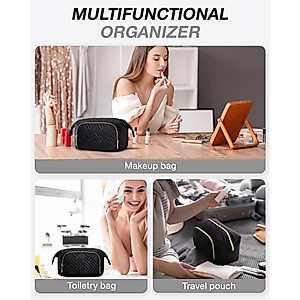 BAGSMART Travel Makeup Bag, Cosmetic Bag Make Up Organizer Case,Large Wide-open Pouch for Women Purse for Toiletries Accessories Brushes Black