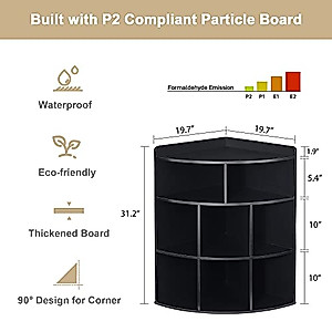 VECELO 3-Tier Corner Cabinet with 8 Cubbies, Wooden Cube Storage Organizer, Modern Bookshelf Units for Playroom, Bedroom, Living Room, Black