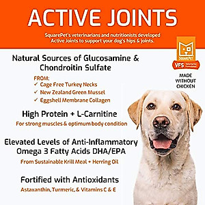 SquarePet VFS Canine Active Joints Formula, Turkey, Green Lip Mussels, Eggshell Collagen, High Protein Diet 22lbs