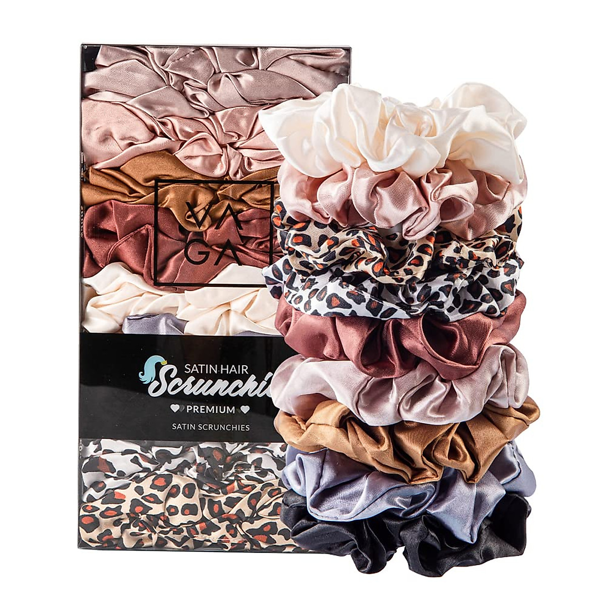 VAGA Cute Scrunchies For Hair 6 Colors Set, Our Hair Scrunchies Hair Elastics Ponytail Holder Pack of scrubchies are Softer Then Hair Ties, A Satin Scrunchie sruchies, Do not Pull Or Snag Thick Hair
