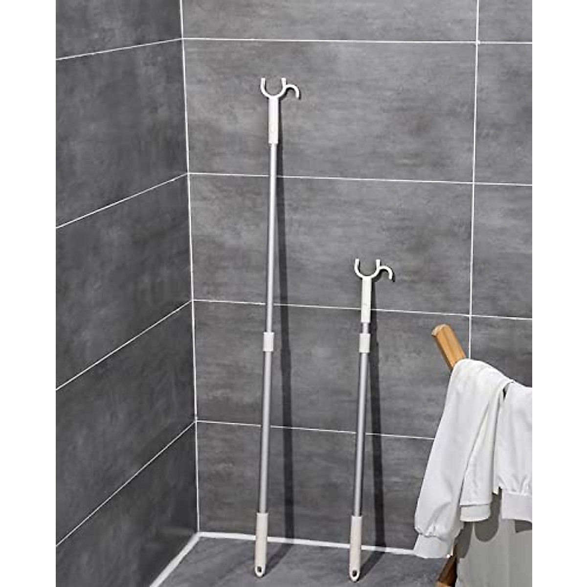 Reach Stick Clothes Pole with Hook 45" Extend Long Pole Closet Garment Telescoping Pole with Long Handle for High Reach Areas, Perfect for College Dorm