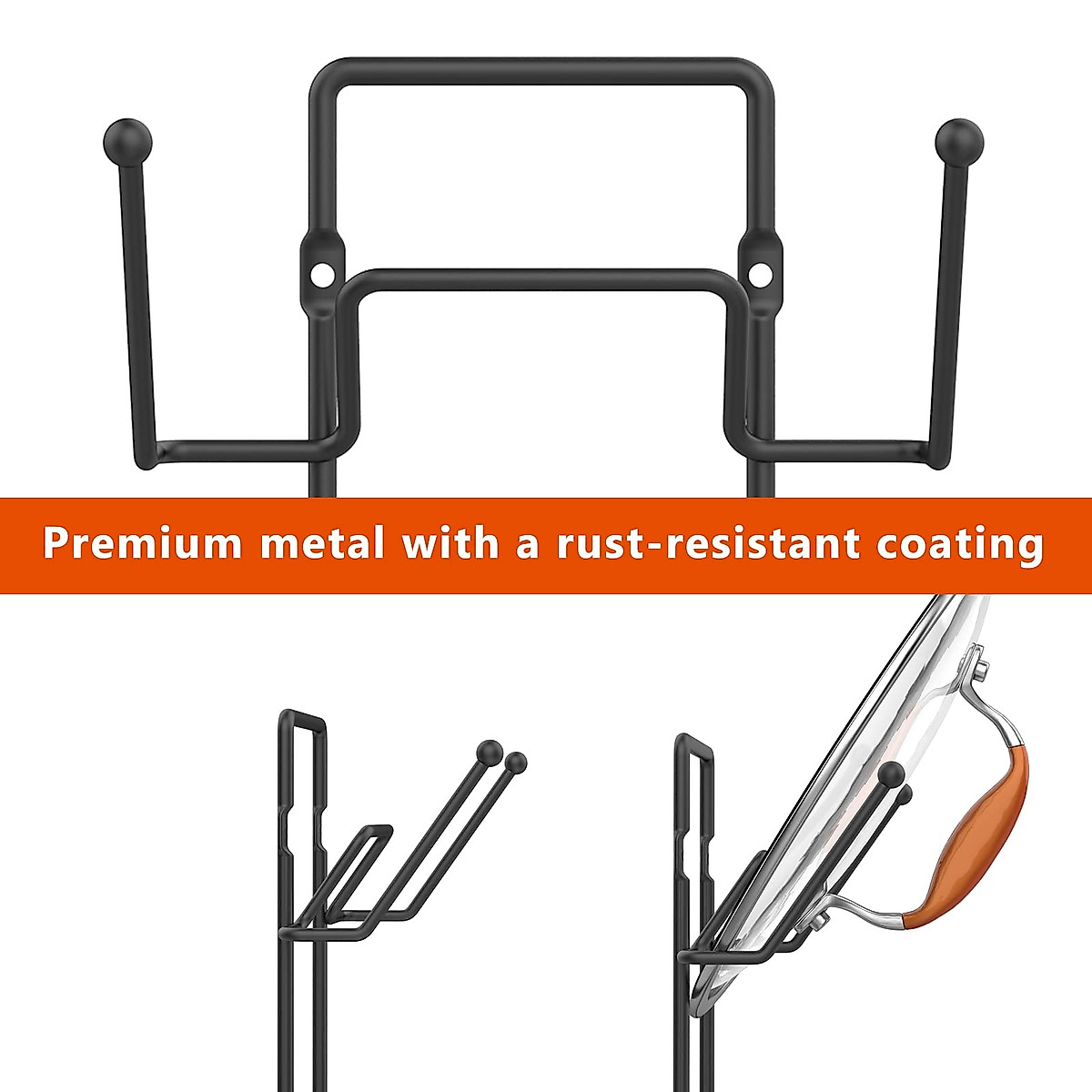 VZINO 2 Pack Pot Lid Organizer Rack for Cabinet Door/Wall, No Drilling Adhesive Wall/Door Mounted Pot and Pan Lid Holder, Metal with Powder Coating, Black