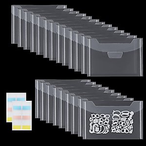 INFUNLY 30PCS Clear Stamp and Die Storage Pockets Plastic Envelopes 5x7inch Dies Storage Bag with 60 Label Sticker Resealable Plastic Storage Pocket Dies and Stamps Stencil Organizer for Card Making