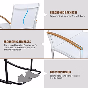 Shintenchi 3 Piece Outdoor Rocking Bistro Set, Textilene Fabric Small Outdoor Furniture, Front Porch Rocker Chairs Conversation Set with Table for Lawn, Garden, Balcony, Poolside (White)