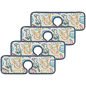 Absorbent Kitchen Faucet Mats 4 Pieces Colorful Pets Funny Faucet Sink Splash Guard Bathroom Counter and RV,Faucet Counter Sink Water Stains Preventer