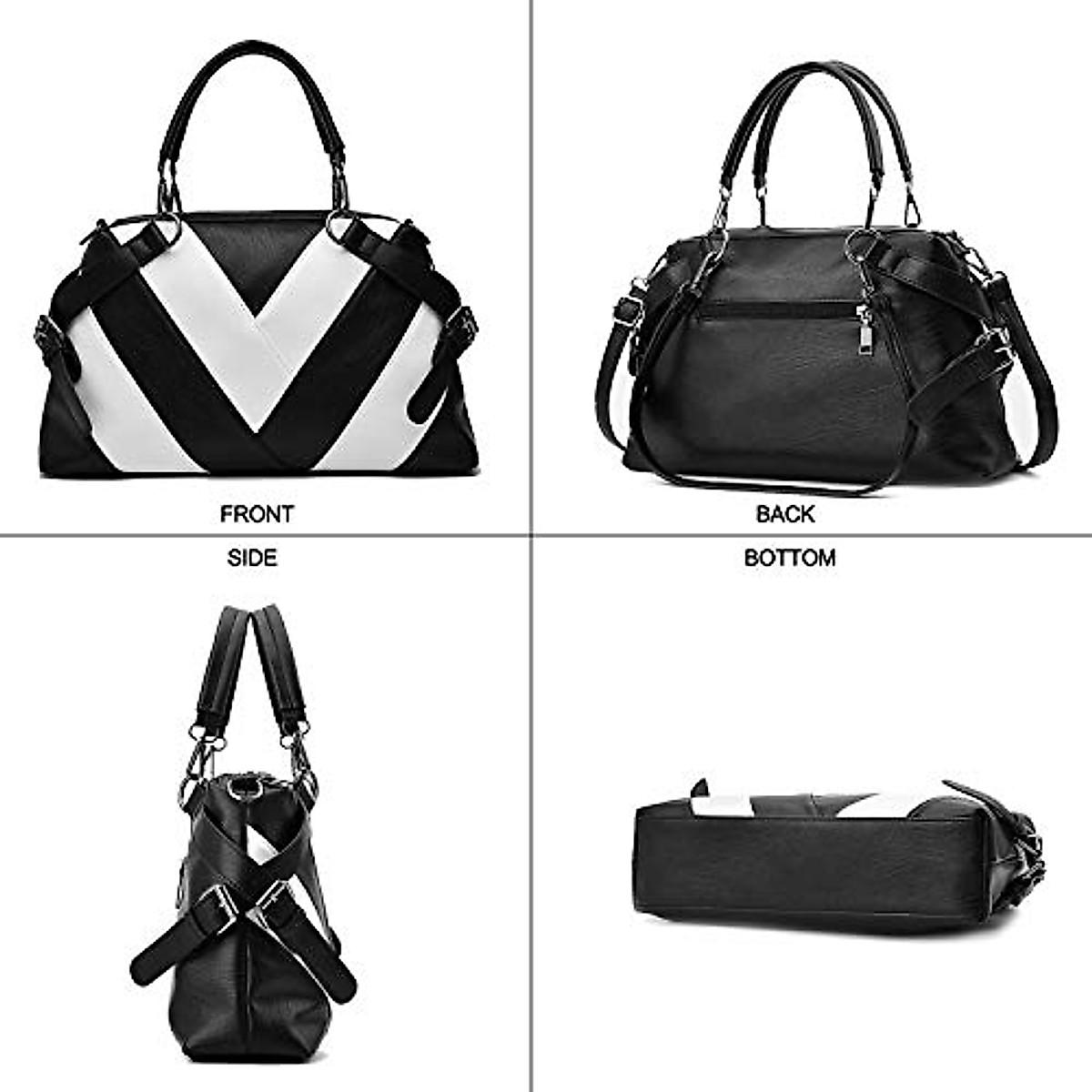 Women Handbag Hobo Shoulder Crossbody Bag, Top Handle Bags Totes Splice Style Large Capacity Satchel Purse for Shopping, Travel, Business, School, Holiday Gifts, Black White