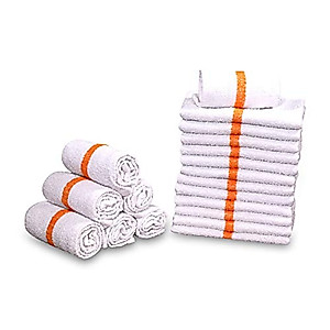 12 PC New Cotton Blend White Restaurant Bar Mops Kitchen Towels (1 Dozen) (12, Gold Stripe)