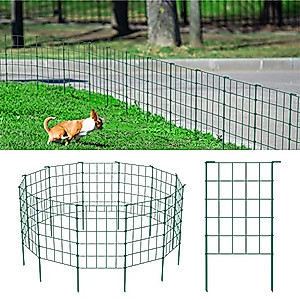 OUSHENG 20ft Green Garden Fence for Dog Pet, Easy Assembly Decorative Fencing Rustproof Metal Wire Panel Border for Outside, Small No Dig Animal Barrier for Yard Outdoor, Grids
