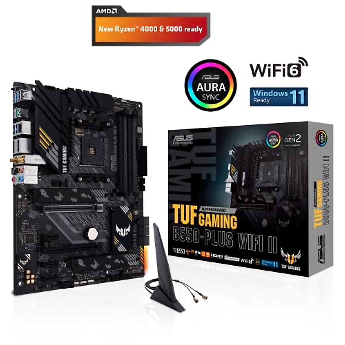 ASUS TUF Gaming B550-PLUS WiFi II AMD AM4 (3rd Gen Ryzen™) ATX Gaming Motherboard (PCIe 4.0, WiFi 6, 2.5Gb LAN, BIOS Flashback, USB 3.2 Gen 2, Addressable Gen 2 RGB Header and Aura Sync)