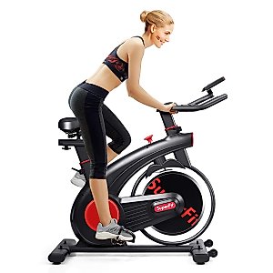 Goplus Indoor Cycling Bike, Silent Belt Drive Exercise Bike with Phone Holder, Adjustable Seat, LCD Monitor, Stationary Bicycle for Home Gym Workout