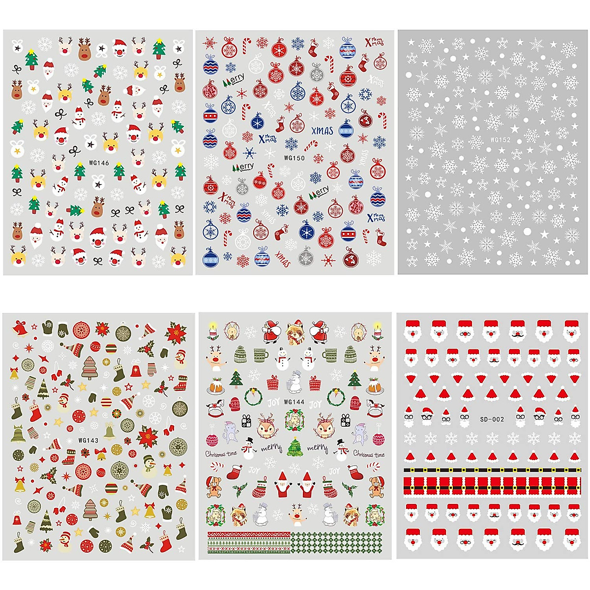 Adurself 1000+ Patterns Christmas Nail Art Decals Xmas 3D Nail Self-Adhesive Stickers Santa Claus Reindeer Snowflakes Snowmen Christmas bells for Women Girls Kids DIY Nail Design Manicure