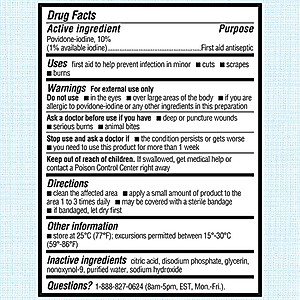 Betadine Antiseptic Liquid First Aid Solution, Povidone-iodine 10%, Infection Protection, Kills Germs In Minor Cuts Scrapes And Burns, No Sting Promise, No Alcohol or Hydrogen Peroxide, 8 FL OZ