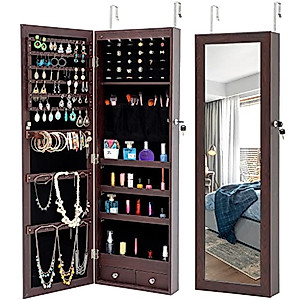 N/A Three Colors Fashion Simple Jewelry Storage Cabinet With LED Lights Can Be Hung On The Door Or Wall (Color : Black)
