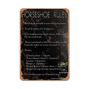 Horseshoe Rules Tin Retro Look 8X12 Inch Decoration Crafts Sign for Home Kitchen Bathroom Farm Garden Funny Wall Decor;