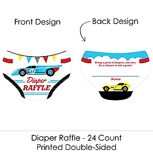 Big Dot of Happiness Let’s Go Racing - Racecar - Diaper Shaped Raffle Ticket Inserts - Race Car Baby Shower Activities - Diaper Raffle Game - Set of 24
