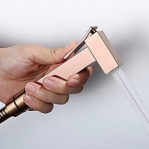 MINJING Handheld Toilet Bidet Sprayer, Solid Brass Square Shower Douche Kit, Wall Mount Bathroom Bidet Faucet, Adjustable Water Pressure Control Cloth Diaper Sprayer,Titanium Gold,1.5m Hos