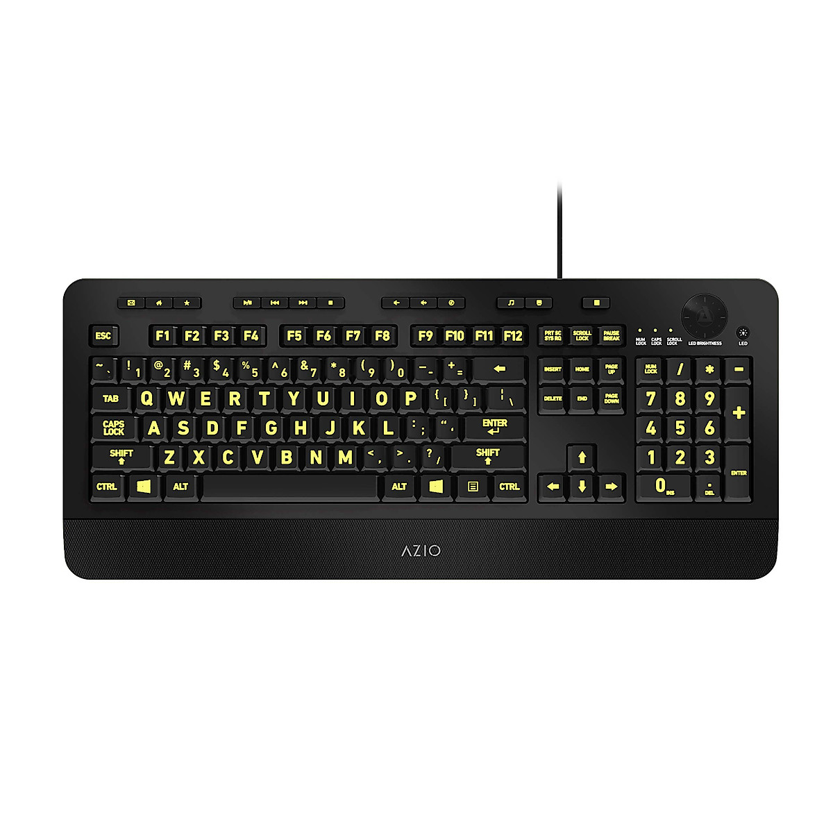 Azio Vision Backlit Computer Keyboard - Wired USB Keyboard with LARGE PRINT keys and 5 Interchangeable Backlight Colors (KB506)