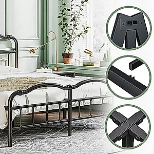 Cleaniago California King Bed Frame with Headboard and Footboard, Vintage Style, Steel Slats, 14 Inch High and 3500 Pounds Weight Capacity, No Box Spring Needed Platform, Easy Assembly—Black