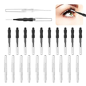 20 Pcs Micro Eyebrow Brush With Cap,Eyebrow Spoolie Brush Micro Eyebrow Lamination Brush 2 Size Multifunctional Micro Spooly Lash Mascara Brush Comb for Eyelash Lift Extensions Brow Clean(White,Black)