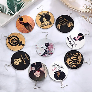 12 Pairs African Women Earrings Wooden African Wooden Earrings Round Painted Earrings Ethnic Style Drop Dangle Earrings Set (Retro Style)