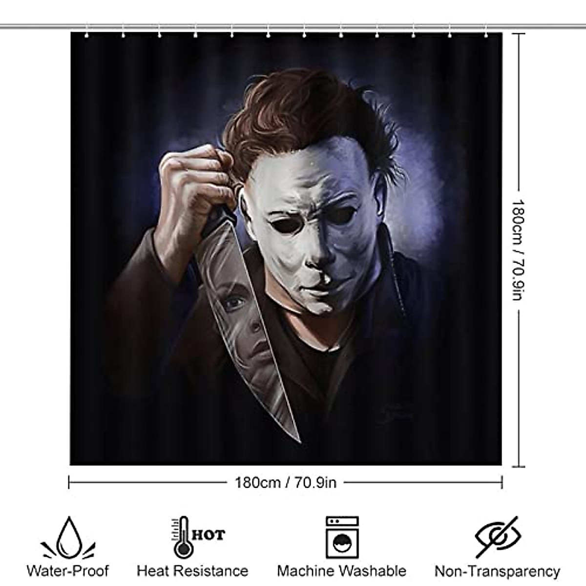 Woodyotime Michael Horror Myers Shower Curtain Sets 4 Piece Bathroom Set Shower Curtain Non-Slip Rugs Toilet Lid Cover Bath Mat Bathroom Decor