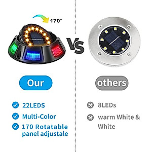 Solar Ground Lights 8 Pack, Solar Garden Lights Outdoor Waterproof, 22 LED Bright Multicolor in-Ground Lights, Solar Disk Landscape Lighting for Pathway Lawn Patio Yard Deck Walkway, Warm Light