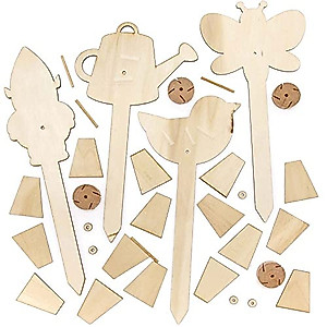 Baker Ross FE516 in The Garden Wooden Windmill Kits - Pack of 4, for Kids Arts and Crafts Projects, Wooden Crafts for Children to Decorate, Personalize and Display