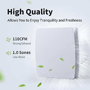 Zeyzer Exhaust Fan 110 CFM 1.0 Sones 5.9" Duct White Square Quiet Powerful Ceiling or Wall-Mount Ventilation Fan for Bathroom/Corridor/Office/Laundry Room/Shop