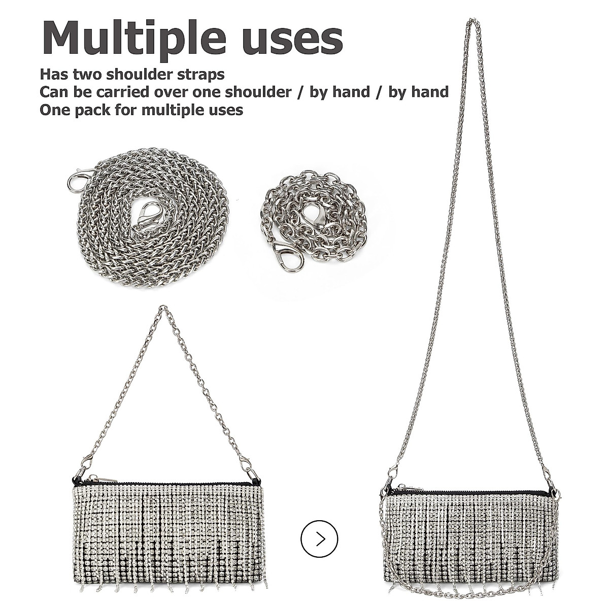 TUGONK Women's Glitter Crossbody Bags Rhinestone Clutch Purse with Tassel for Women Silver Crystal Bag