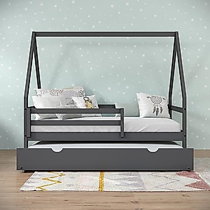 Donco Kids A-Frame Modern Twin Dark Grey House Bed with Twin Trundle