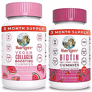 Vegan Collagen Boosting Gummies & Vegan Biotin Gummy Vitamins Bundle | Plant Based Supplement w/ Lysine Vitamin A, C, Alma Fruit Complex Supplement | Vitamins for Hair, Skin & Nail Health