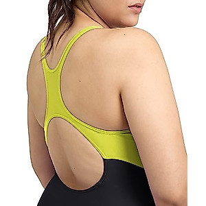Arena Performance Women's Graphic Swim Pro Back Plus Size One Piece Swimsuit Chlorine Resistant MaxLife Bathing Suit, Black/Soft Green, 16W-18W